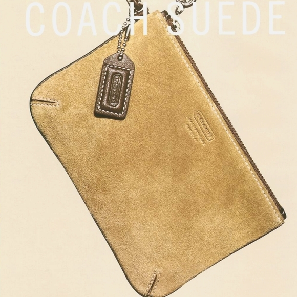 Coach | Bags | Vintage Coach Tan Suede Leather Skinny Wristlet Wallet ...